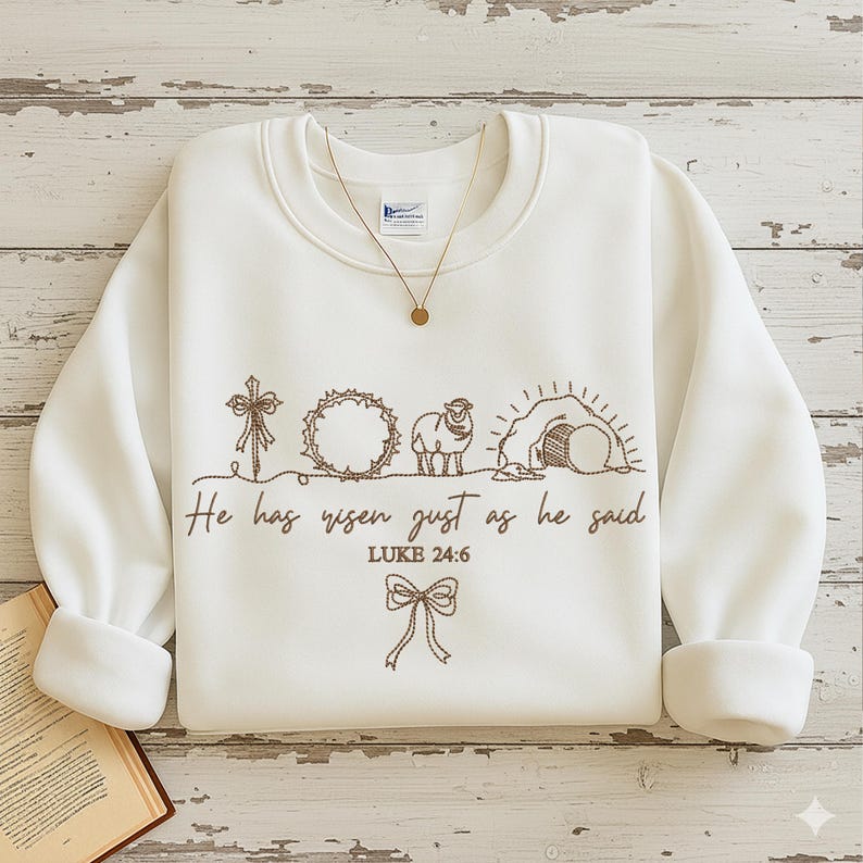 He is Not Here He Has Risen Embroidery Design, Matthew 28:6, Vintage ...