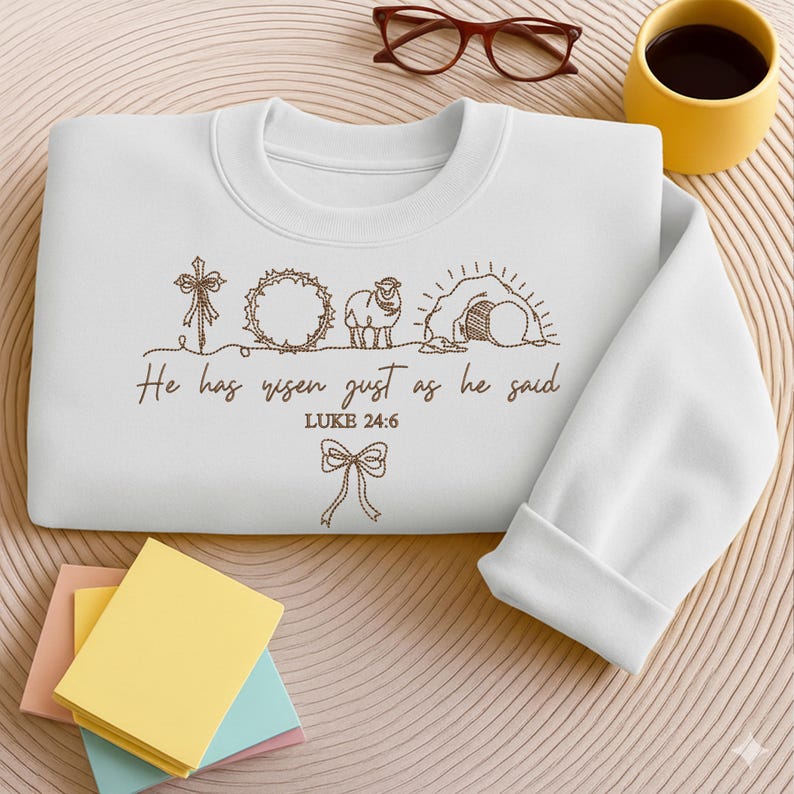 He is Not Here He Has Risen Embroidery Design, Matthew 28:6, Vintage ...