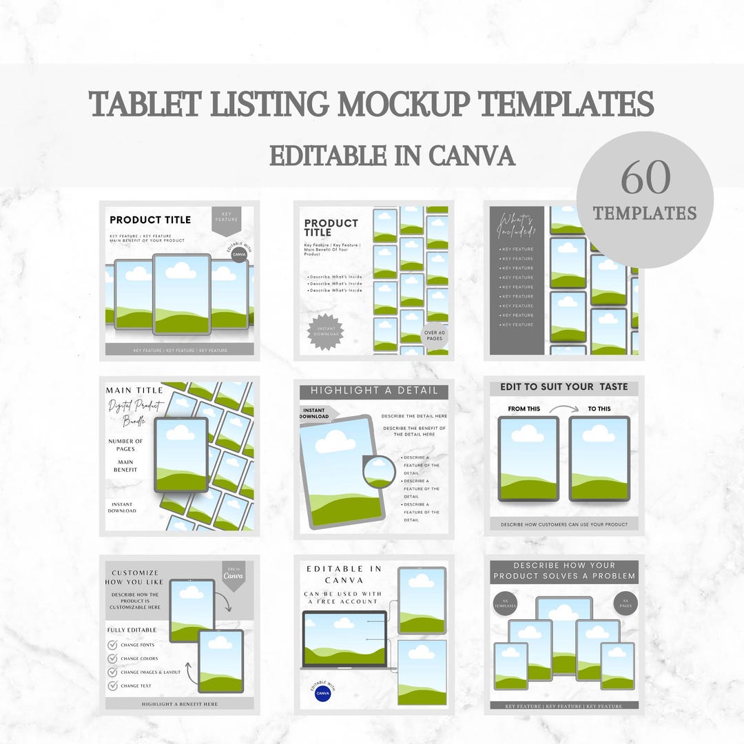 Tablet Mockup Templates | Etsy Listing Bundle, Canva Editable (digital ...