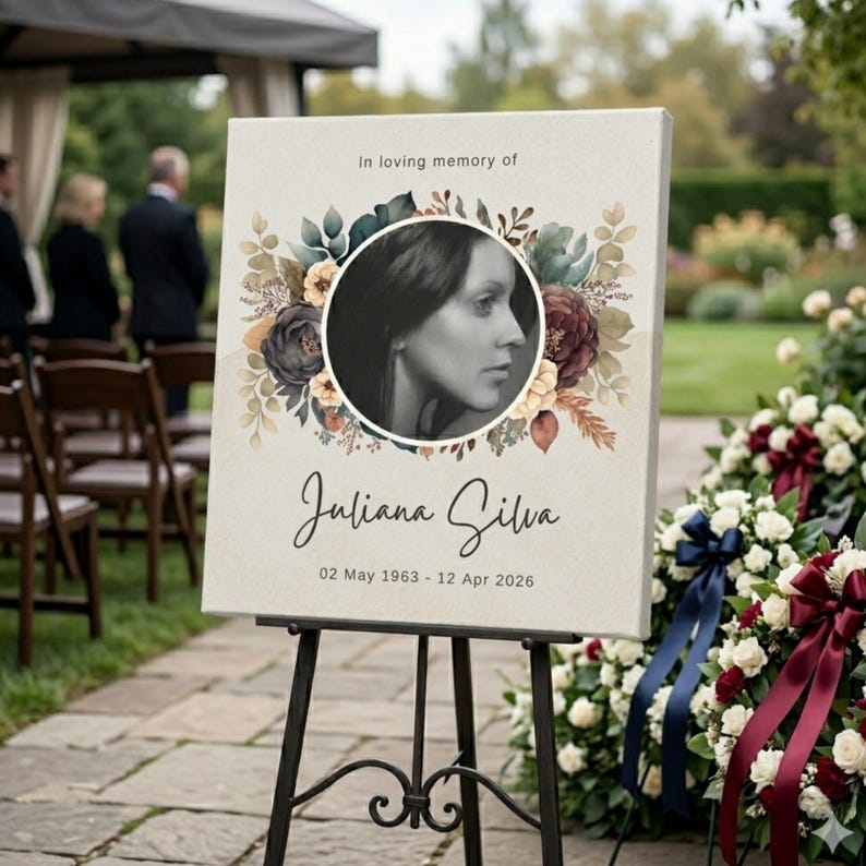 Custom Funeral Memorial Sign With Photo, Printed Funeral Sign on Canvas ...