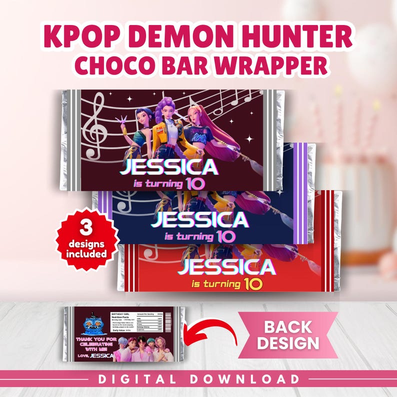 Kpop Demon Hunters Chocolate Bar Wrappers, Demon Hunters Choco Bar Labels, Saja Boys Huntrix ...