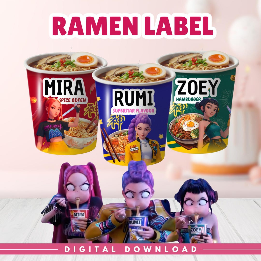 Kpop Demon Hunters, Huntrix Ramen Cup Noodles Labels, Kpop Ramyeon ...