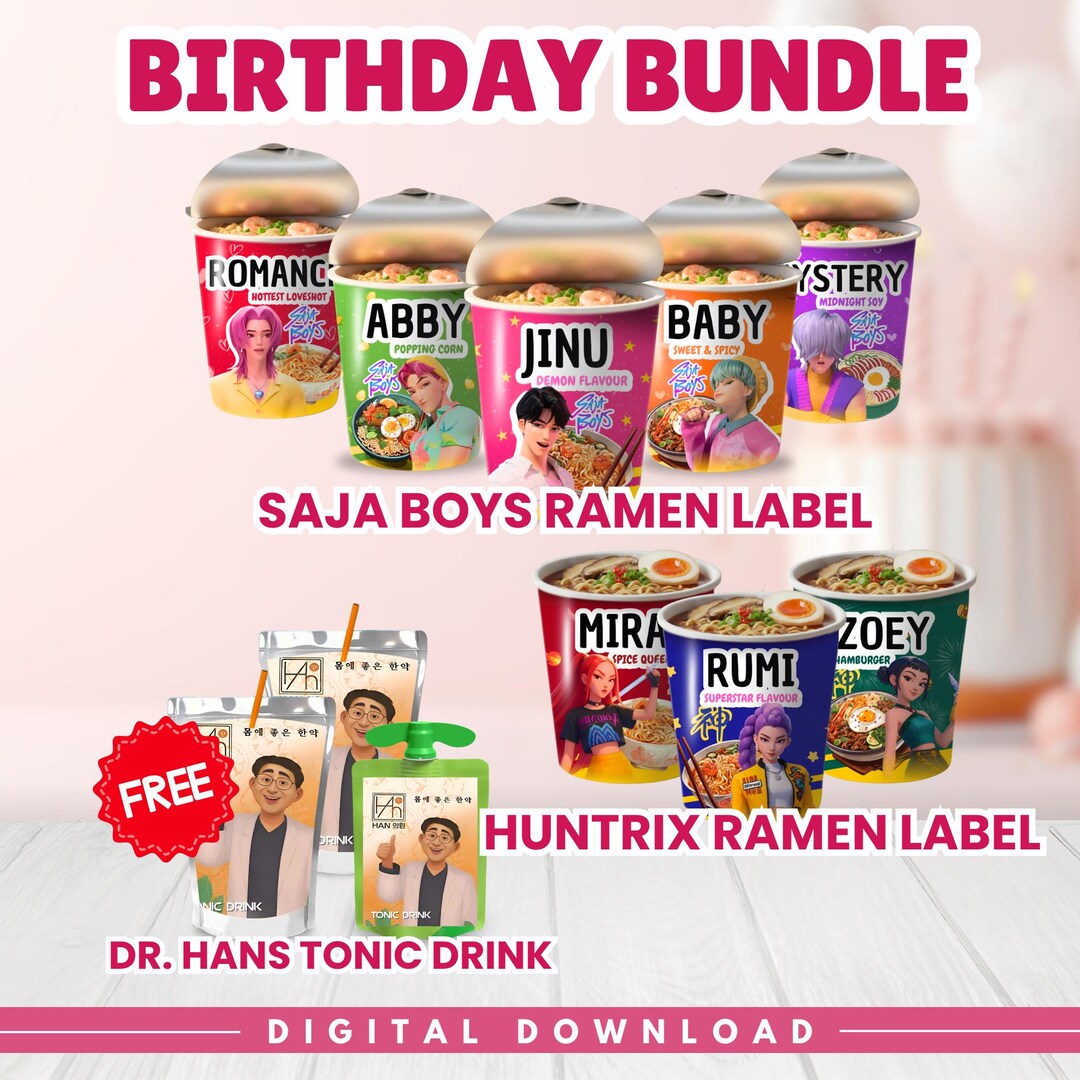 Kpop Demon Hunters Party Printable Set: Dr. Hans Tonic Drink, Saja Boys ...