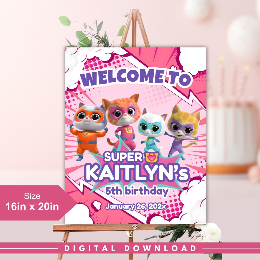 Super Kitties Welcome Sign Template, Editable Super Hero Kitties ...
