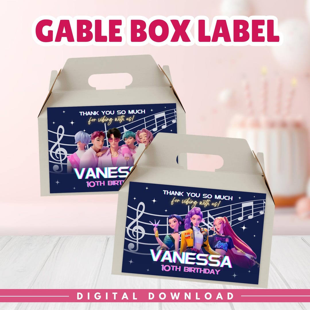 Editable Kpop Gable Box Label, Huntrix Saja Boys, Birthday Party ...