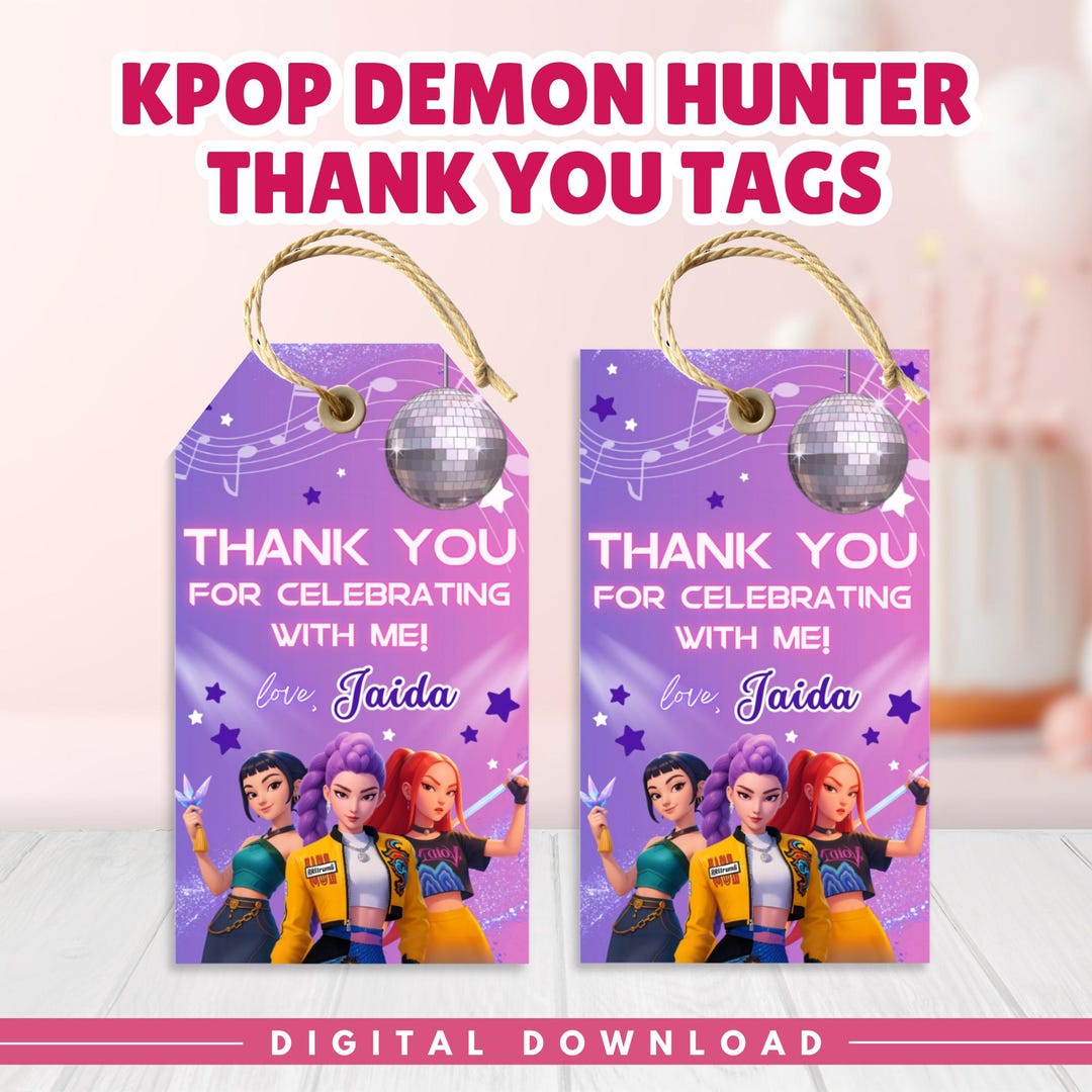 K-pop Demon Hunters Thank You Tags, Printable Party Favor Tags, Digital ...