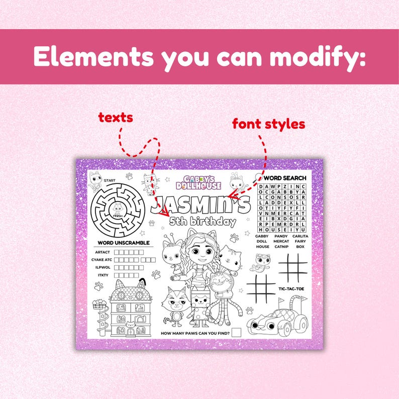 Editable Gabby Doll House Activity Placemat, Dollhouse Activity Sheet ...
