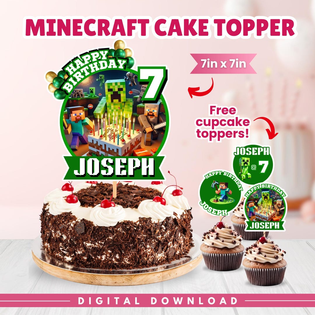 Editable Pixel Game Birthday Cake Topper, Minecrafter Printable Cake ...