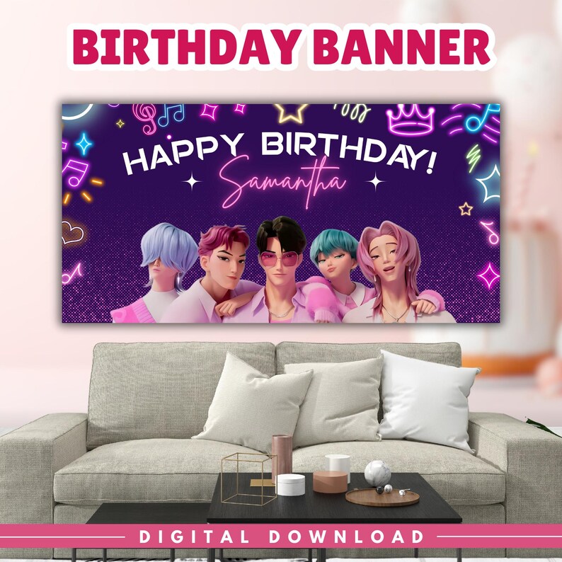 Editable Kpop Demon Hunters Birthday Banner, Kpop Saja Boys Banner ...