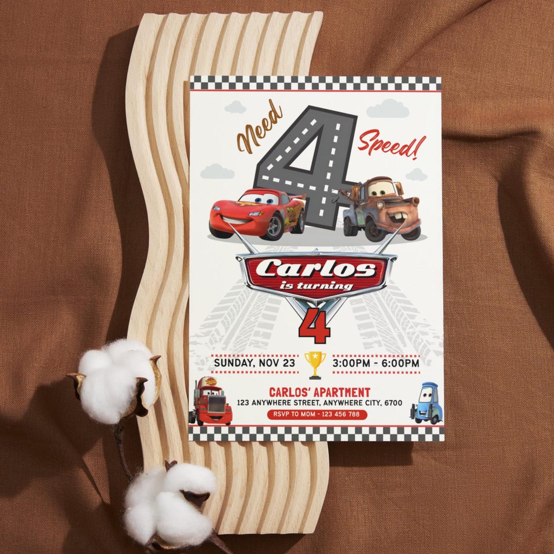 Need 4 Speed Racing Cars Invitation, Lightning Mcqueen Invitation, Cars ...