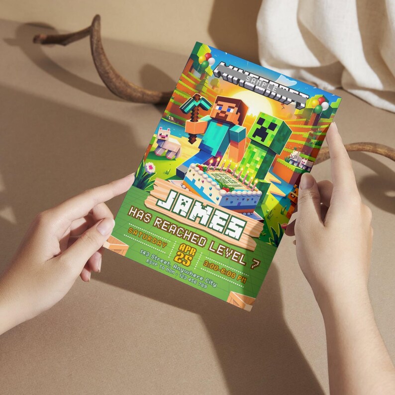 Minecraft Birthday Invitation Template, Gamer Party Card, Editable ...