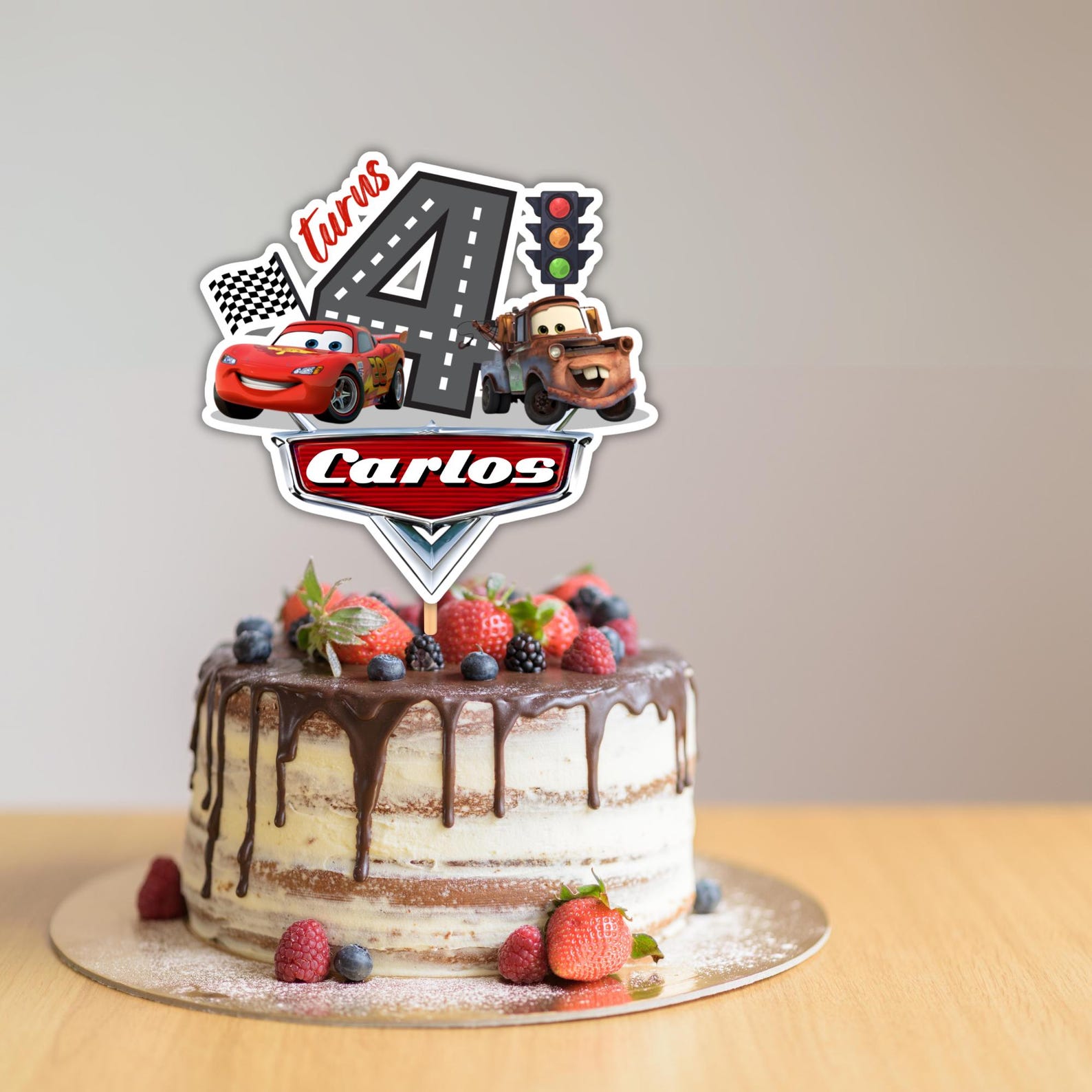 The Cars Cake Topper, Editable Lighting Mcqueen Race Car Party Cake ...
