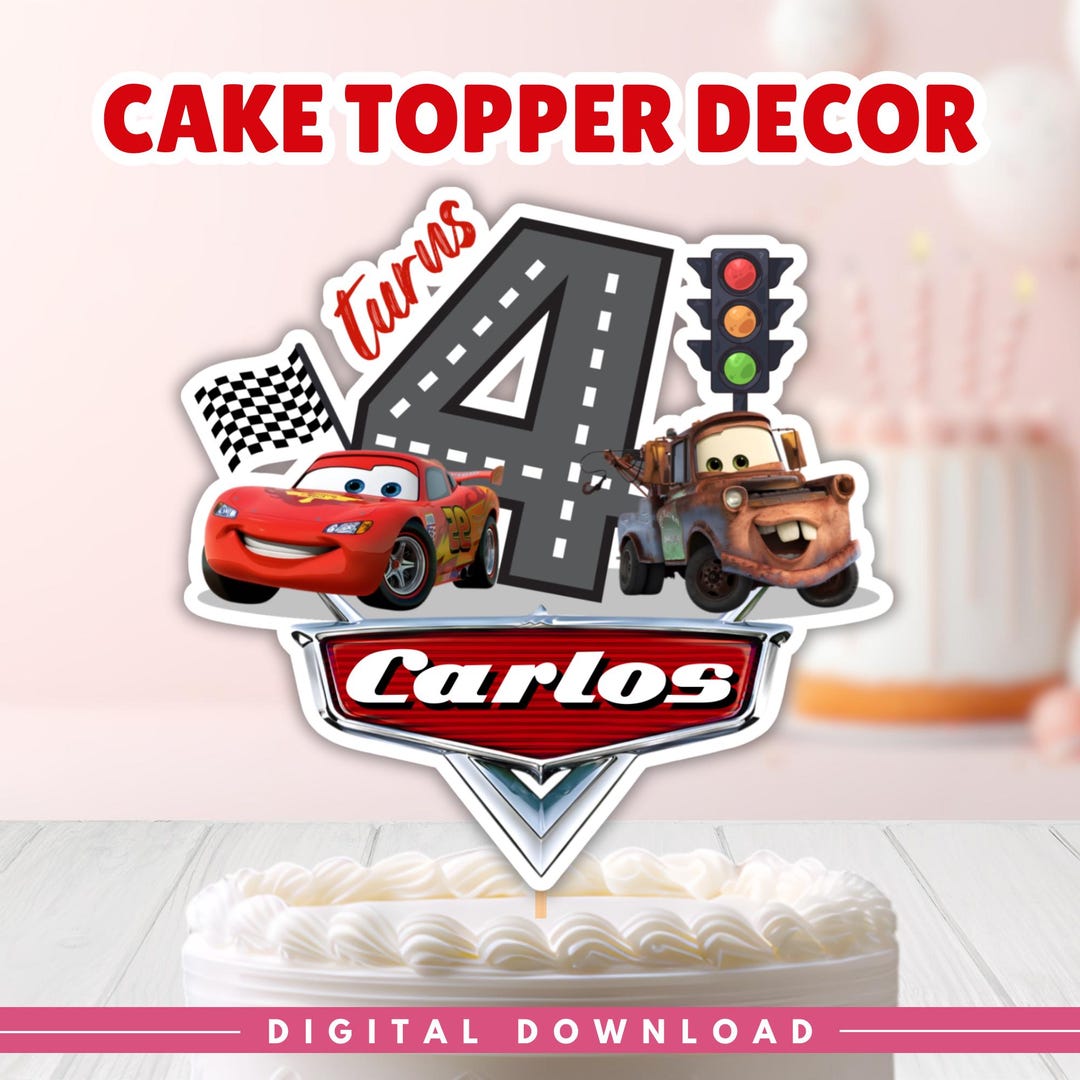 The Cars Cake Topper, Editable Lighting Mcqueen Race Car Party Cake ...