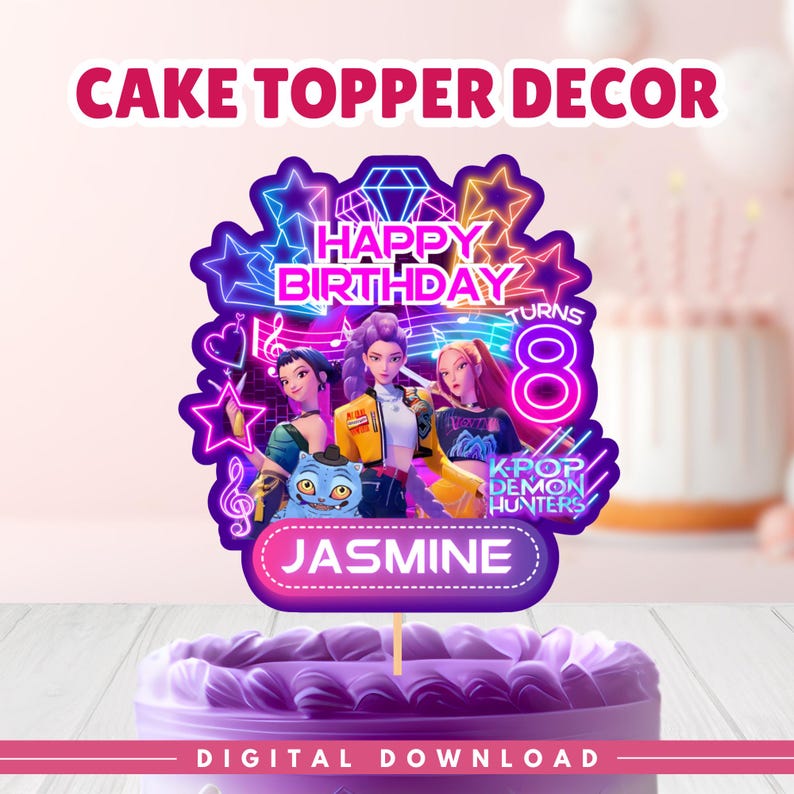 Editable Kpop Demon Hunters Cake Topper, Huntrix Kpop Birthday Toppers ...