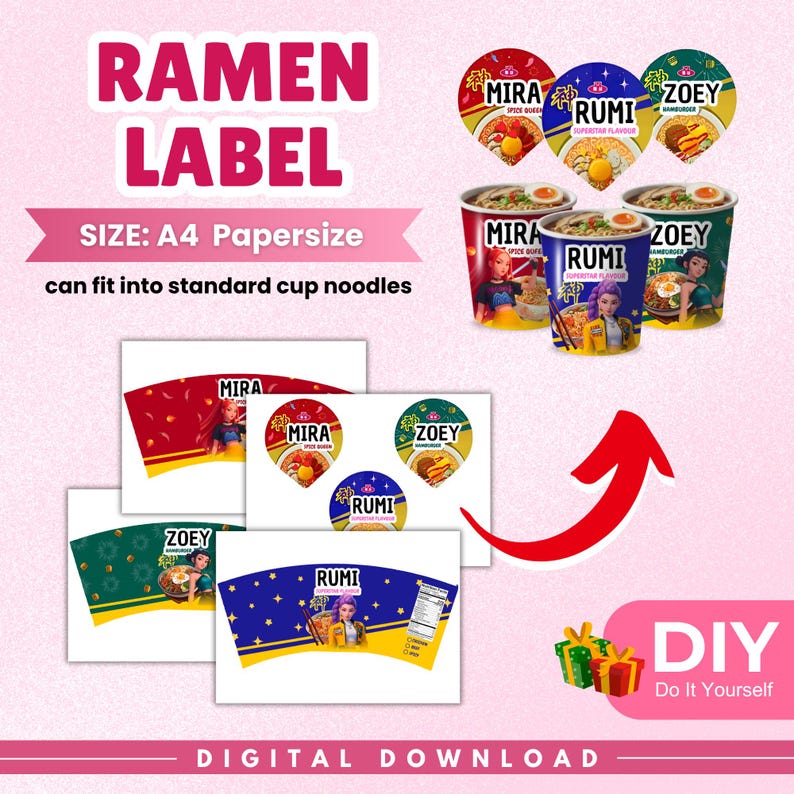 Kpop Demon Hunters, Huntrix Ramen Cup Noodles Labels, Kpop Ramyeon ...