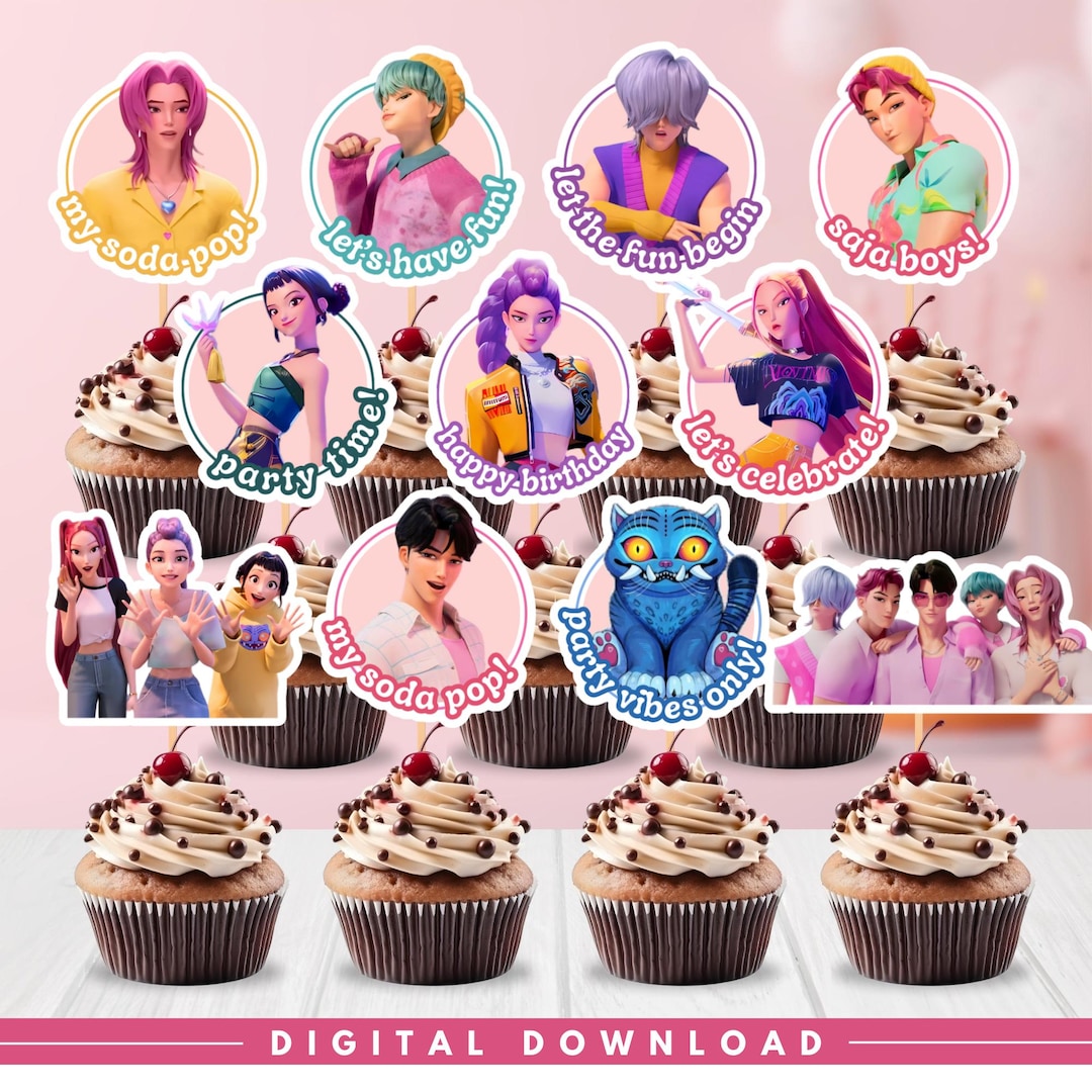 Kpop Huntrix Saja Boys Cupcake Toppers, Printable Kpop Party Labels ...