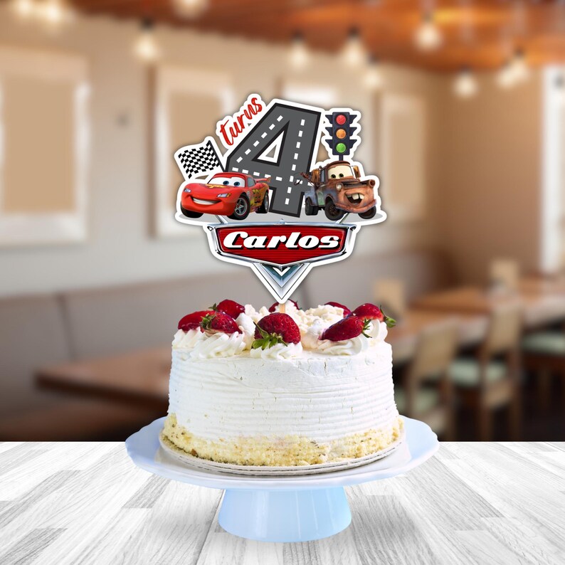 The Cars Cake Topper, Editable Lighting Mcqueen Race Car Party Cake ...
