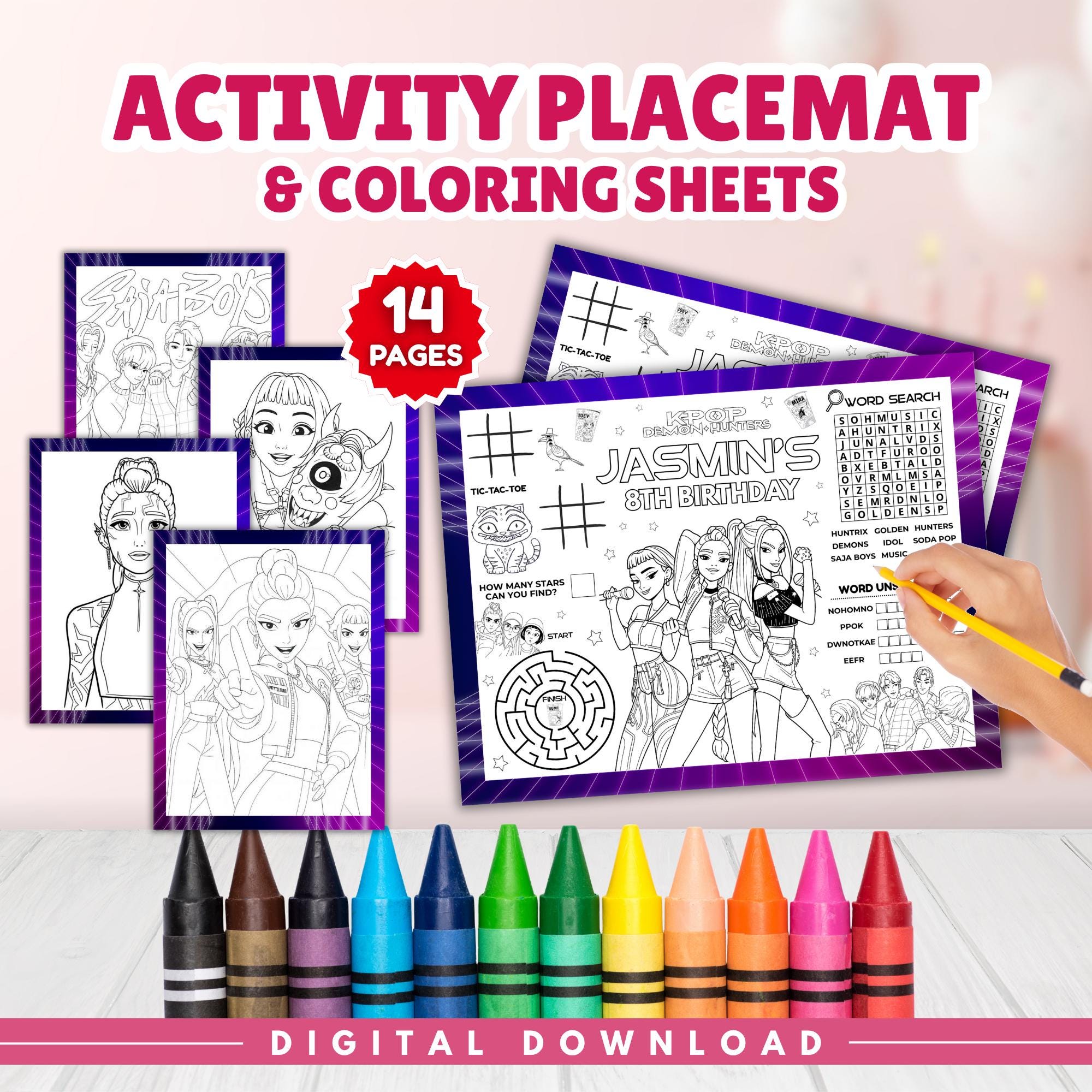 Kpop Demon Hunters Editable Activity Placemat, Huntrix Activity Page ...