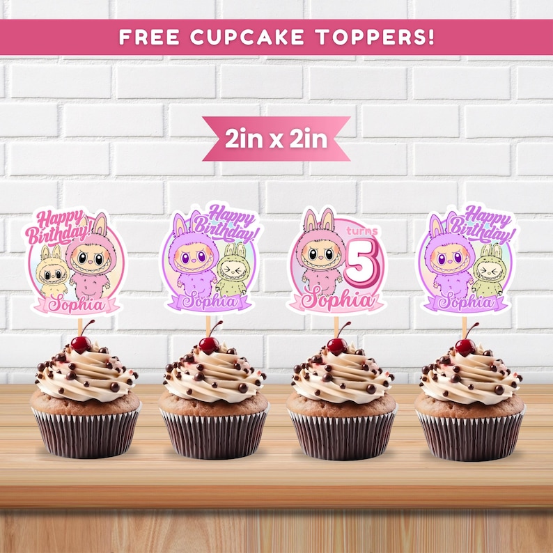 Editable Labubu Cake Topper, Cute Labubu Cupcake Topper, Labubu ...