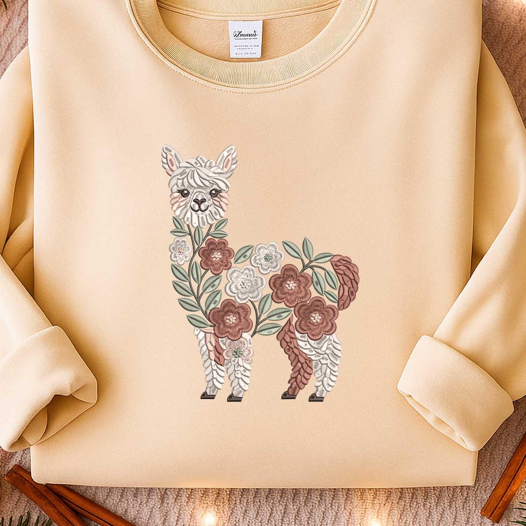 Llama Embroidery Design, Floral Llama Embroidery Patterns, Cute Alpaca ...