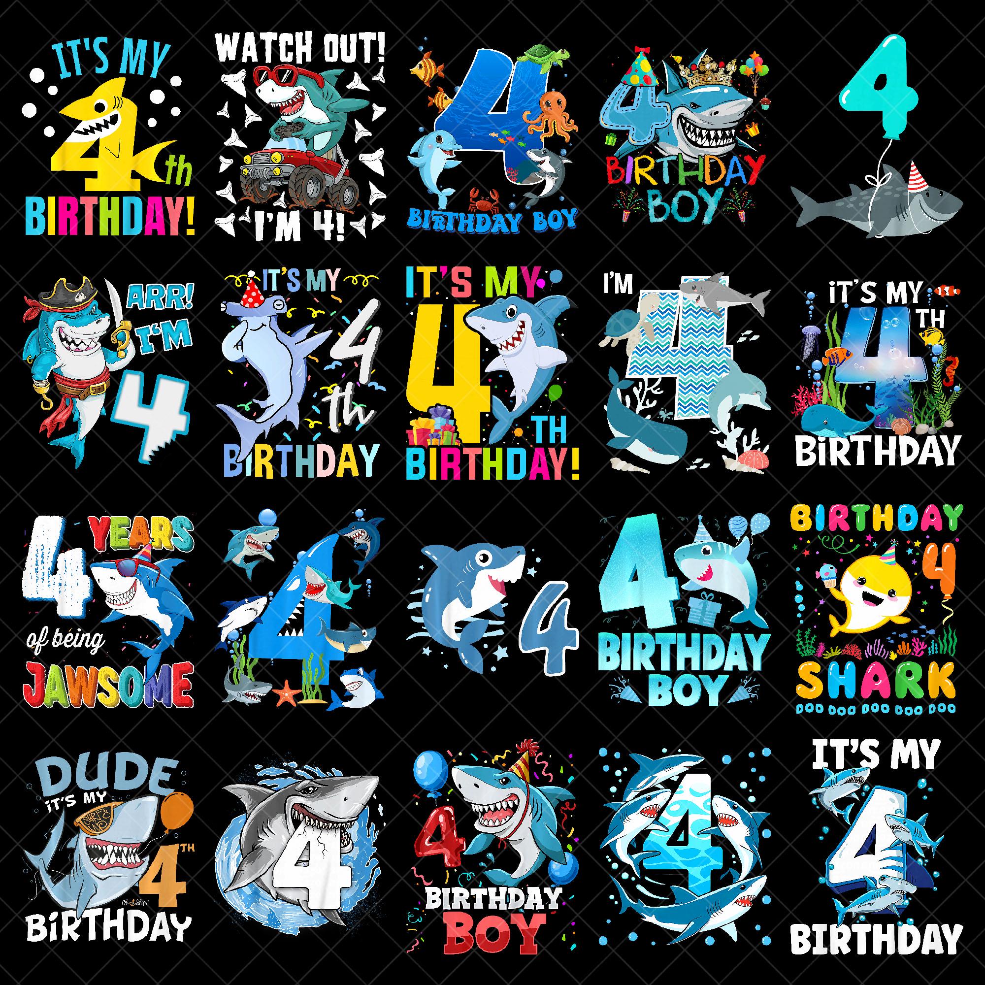4th Birthday Shark PNG Bundle, Baby Shark Party Digital Download ...