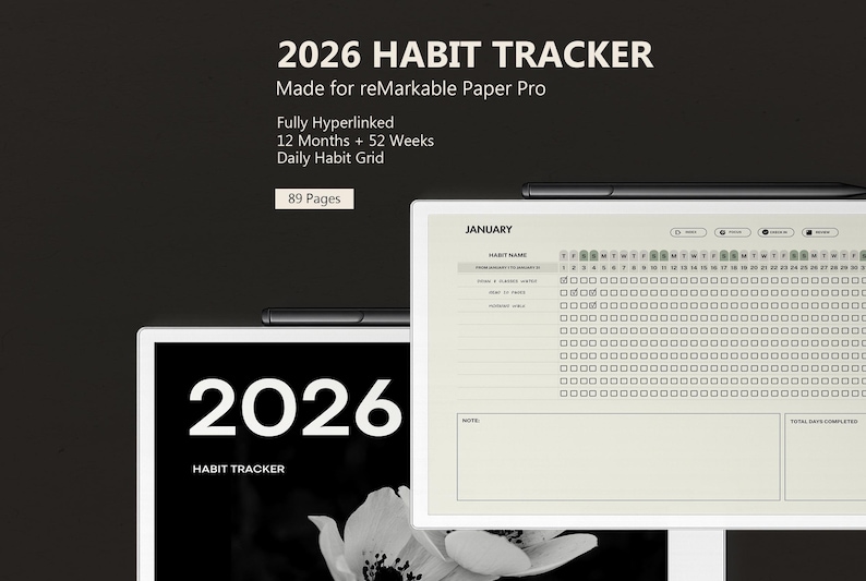 2026 Habit Tracker | Remarkable Paper Pro Templates | 365-day Monthly ...