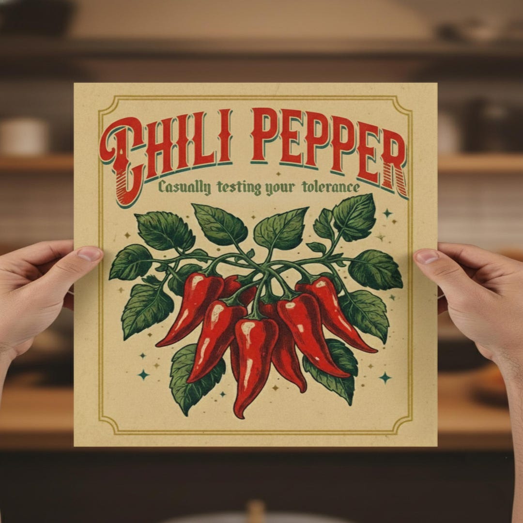 Vintage Chili Pepper Poster, Rustic Vegetable Kitchen Decor | Printable ...
