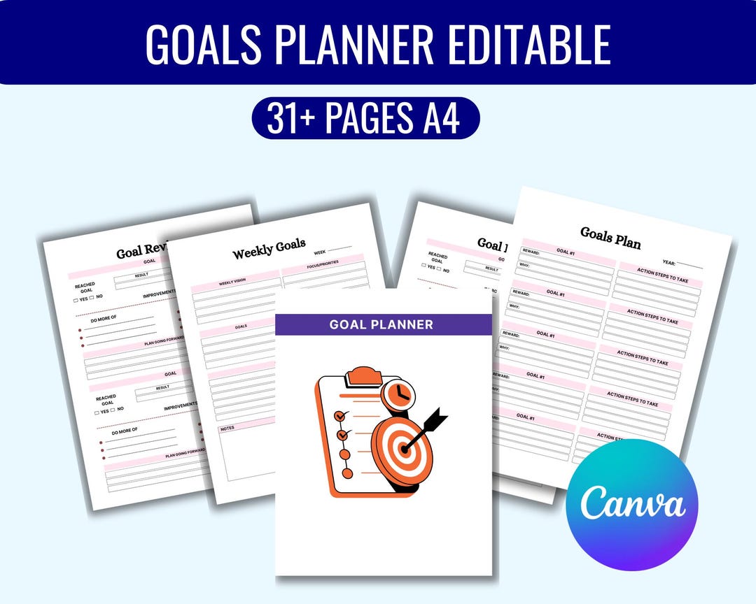 Editable Goal Planner PDF | Customizable Goal Tracker (digital ...