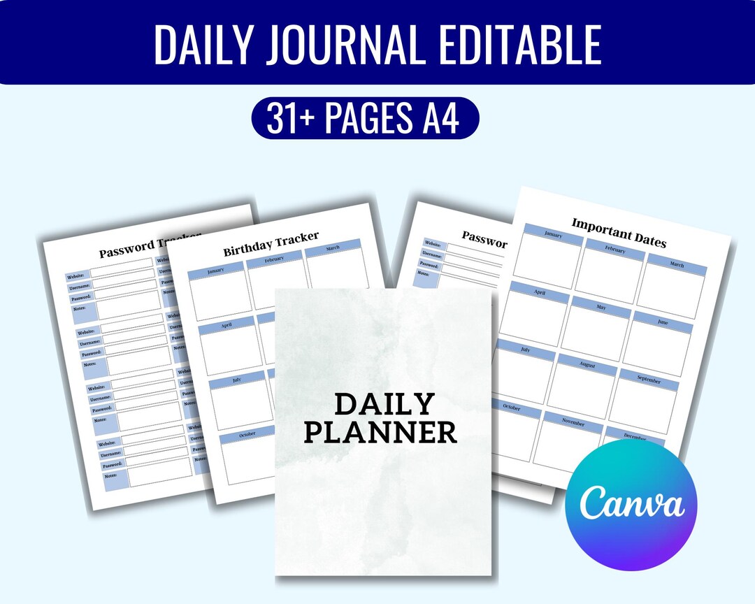 Editable Daily Planner PDF: Digital Schedule Organizer (instant ...