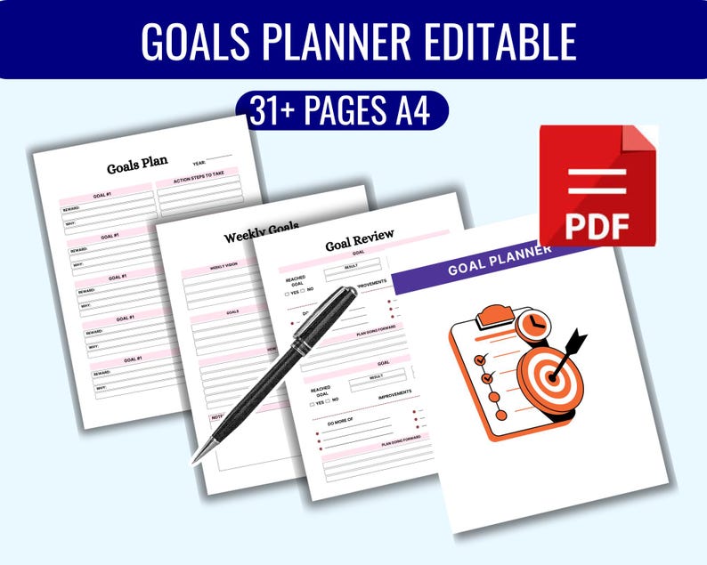 Editable Goal Planner PDF | Customizable Goal Tracker (digital ...
