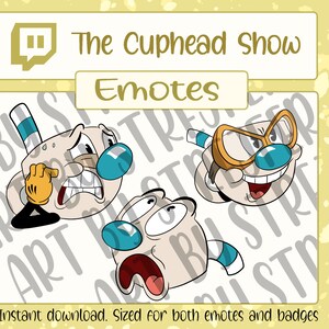 The Cuphead Show - 14 Emotes Badges for Twitch! - Etsy