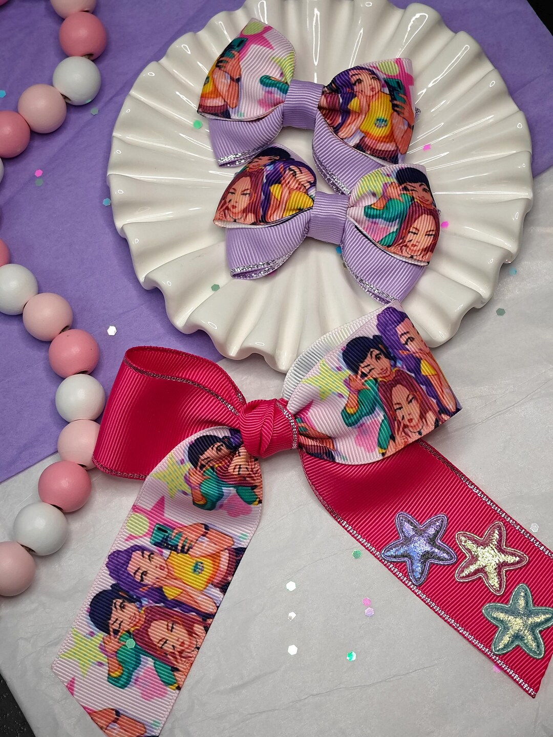 Huntrix Hair Bows for Girls – Handmade Purple & Fuchsia Bows | K-POP ...