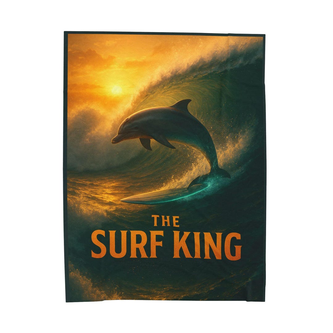 Dolphin Surf King Velveteen Plush Blanket | Cozy Beach Decor, Gifts for ...