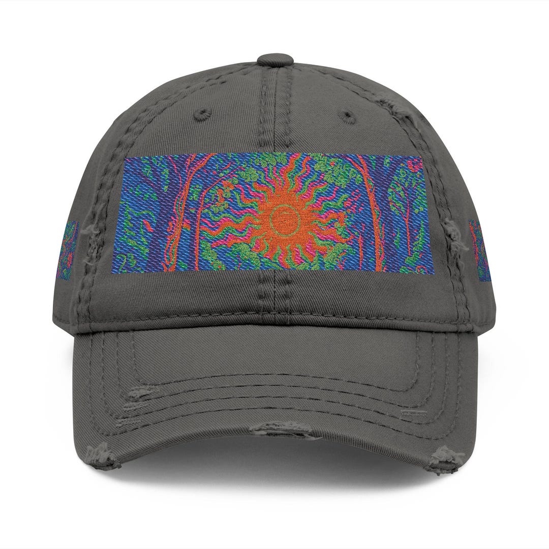 Distressed Dad Hat With Colorful Sun Design - Etsy