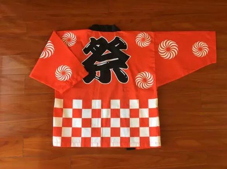 Traditional Japanese Festival Happi Coat - Omatsuri Kimono Jacket - Red ...