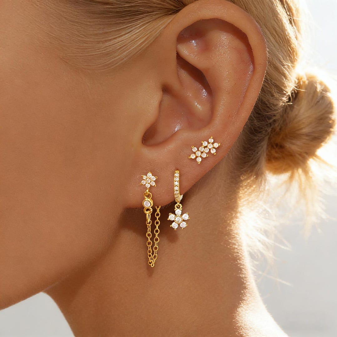 CRMYA Sun Flower Earrings Set for Women Gold Plated Initial Chain Stud ...