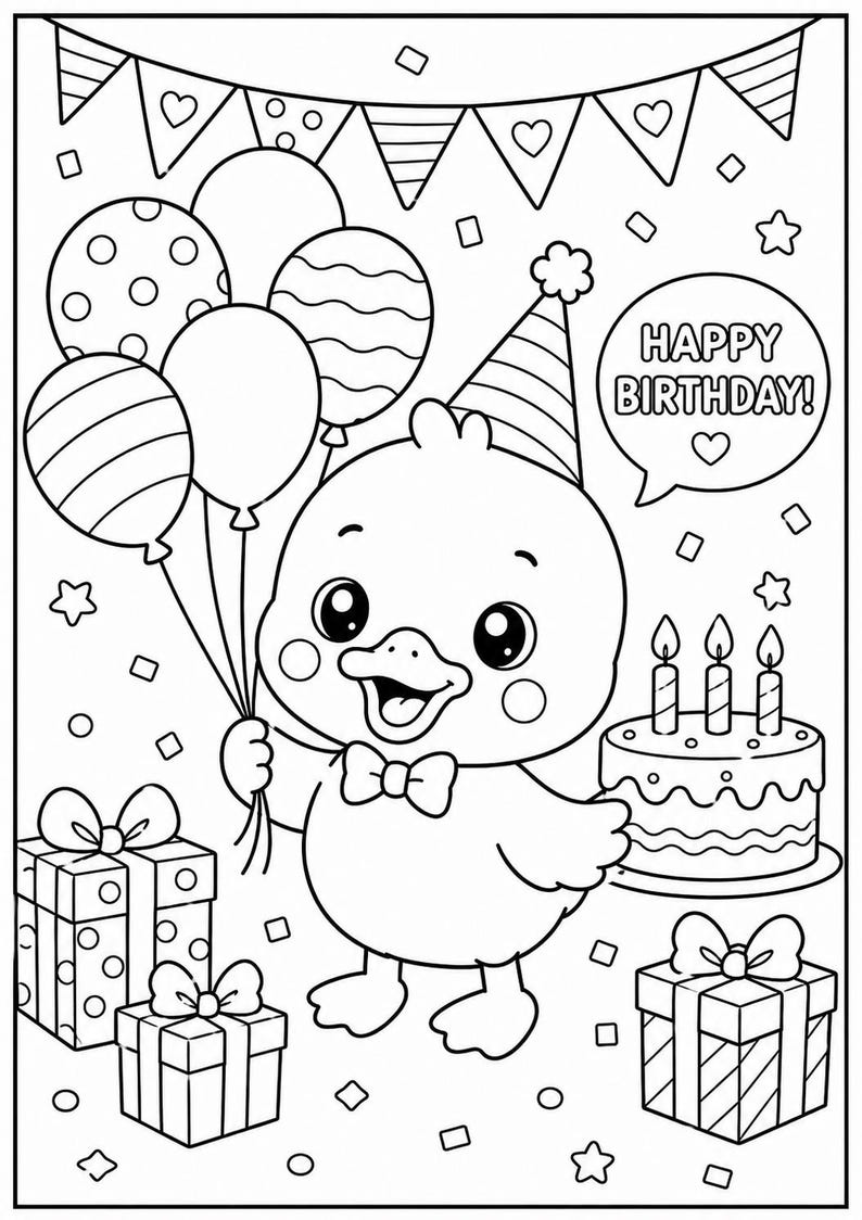 Kawaii Duck Coloring Book, 30 Fun Pages, Toddler Activity (printable ...