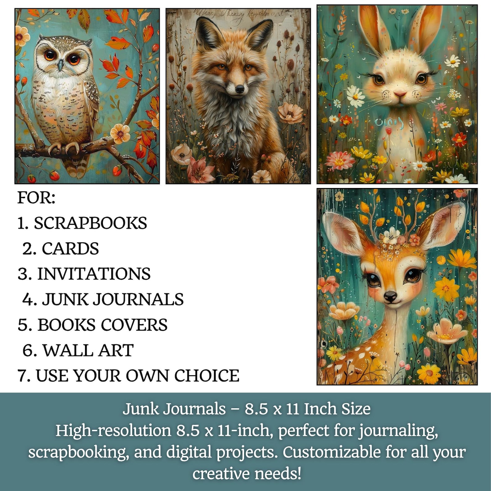 Whimsical Animal Junk Journal – Cute Baby Animal Portraits, Cottagecore ...