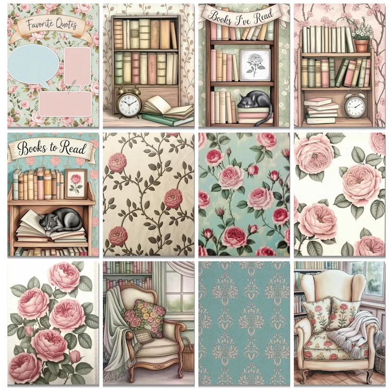 Shabby Chic Book Tracker Junk Journal Kit - No-sew Printable Reading ...