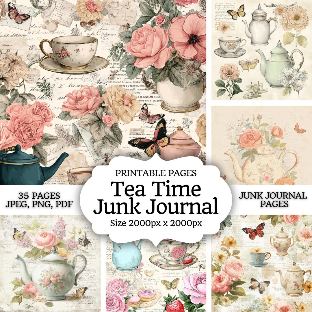 Tea Time Junk Journal Kit – Printable Pages With Teapots, Tea Cups ...