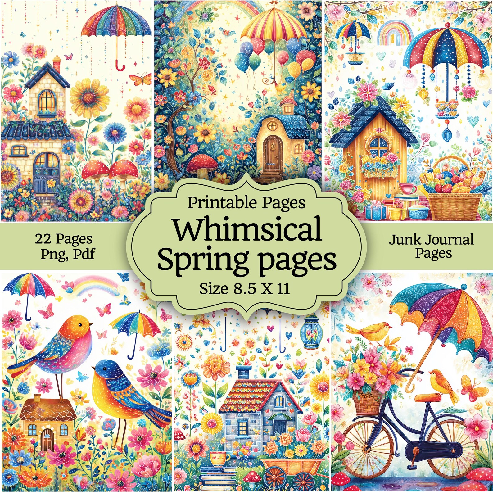 Whimsical Spring Junk Journal Pages | Cottagecore Rainbow Printables ...
