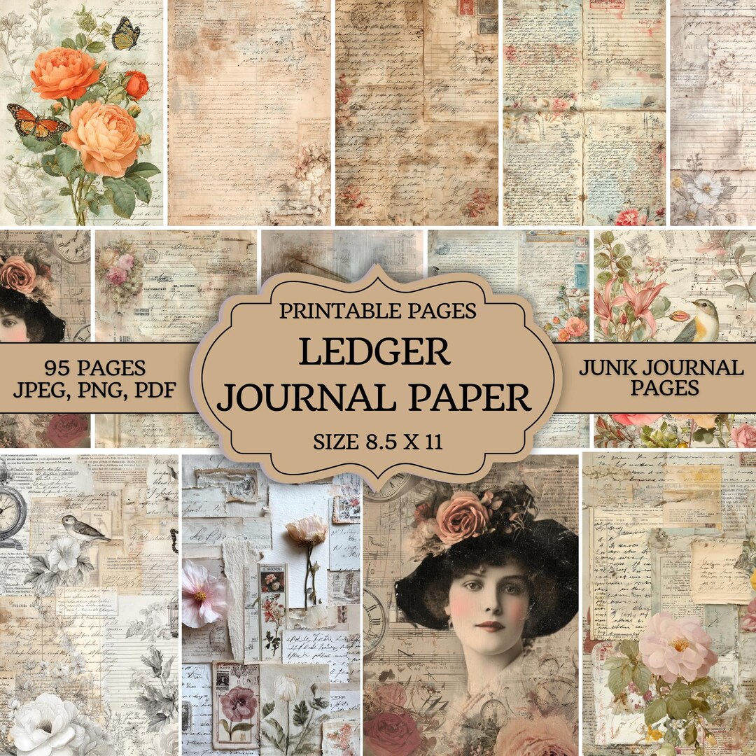 Vintage Ledger Junk Journal Kit – Printable Antique Accounting Sheets ...