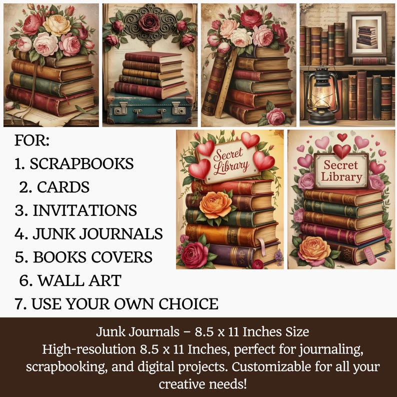 Secret Library Junk Journal Kit, Dark Academia Printable Pages, Vintage ...