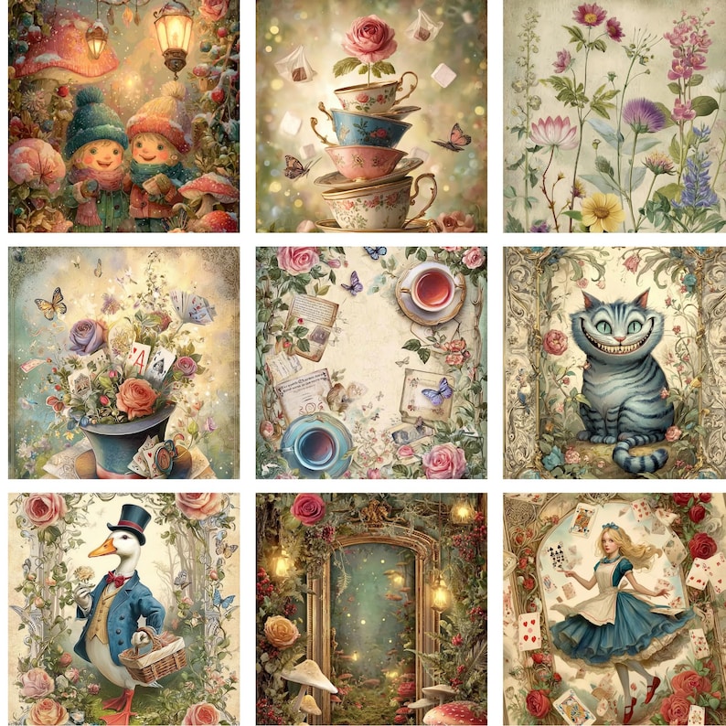 Alice in Wonderland Junk Journal Kit – Vintage Printable Pages, Digital ...
