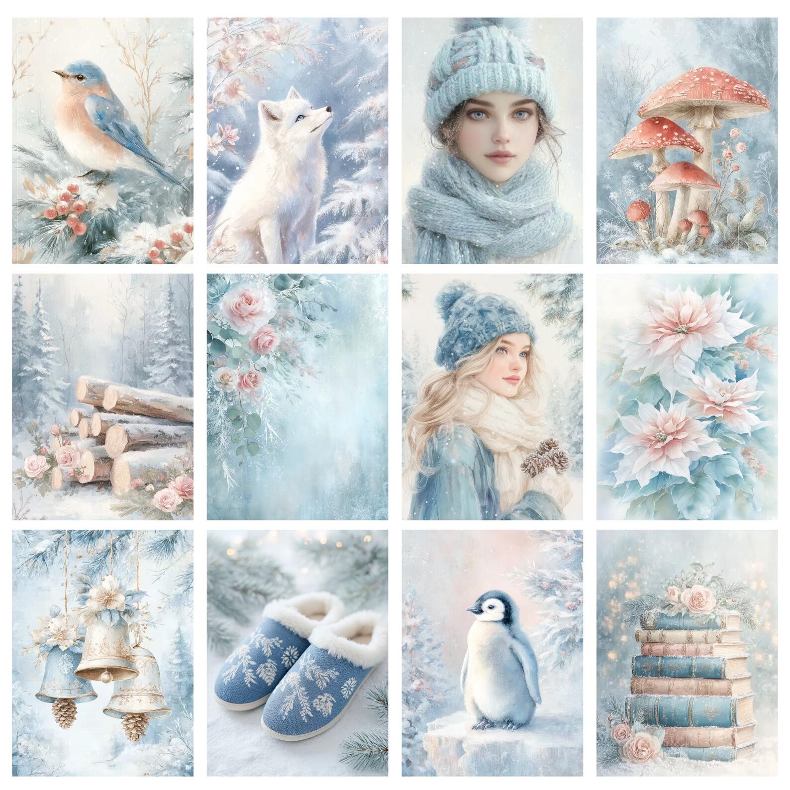 Icy Christmas Junk Journal Kit – Printable Winter Scene Pages, Snowy ...