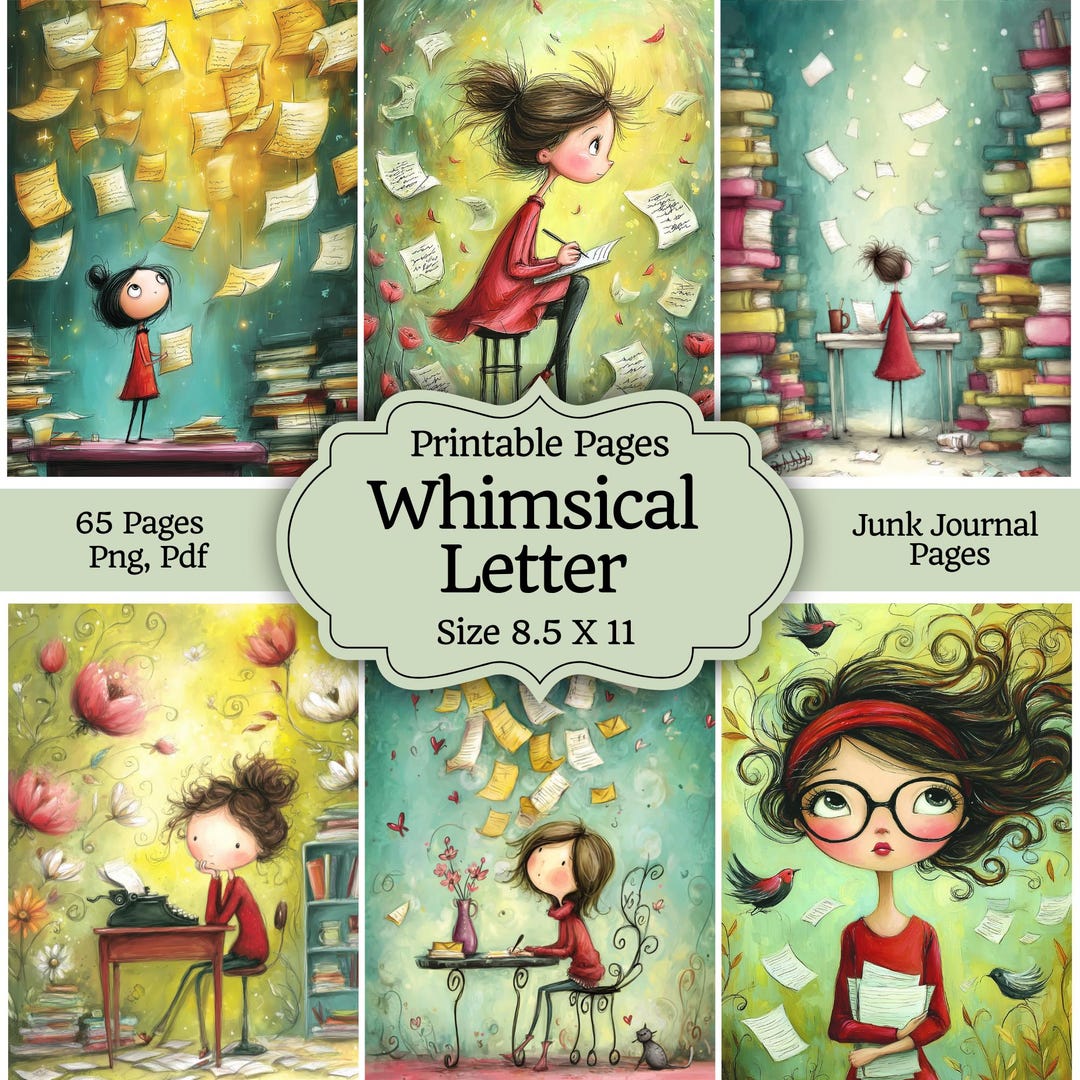 65 Whimsical Letter & Writing Scenes Junk Journal Pages, Storybook ...
