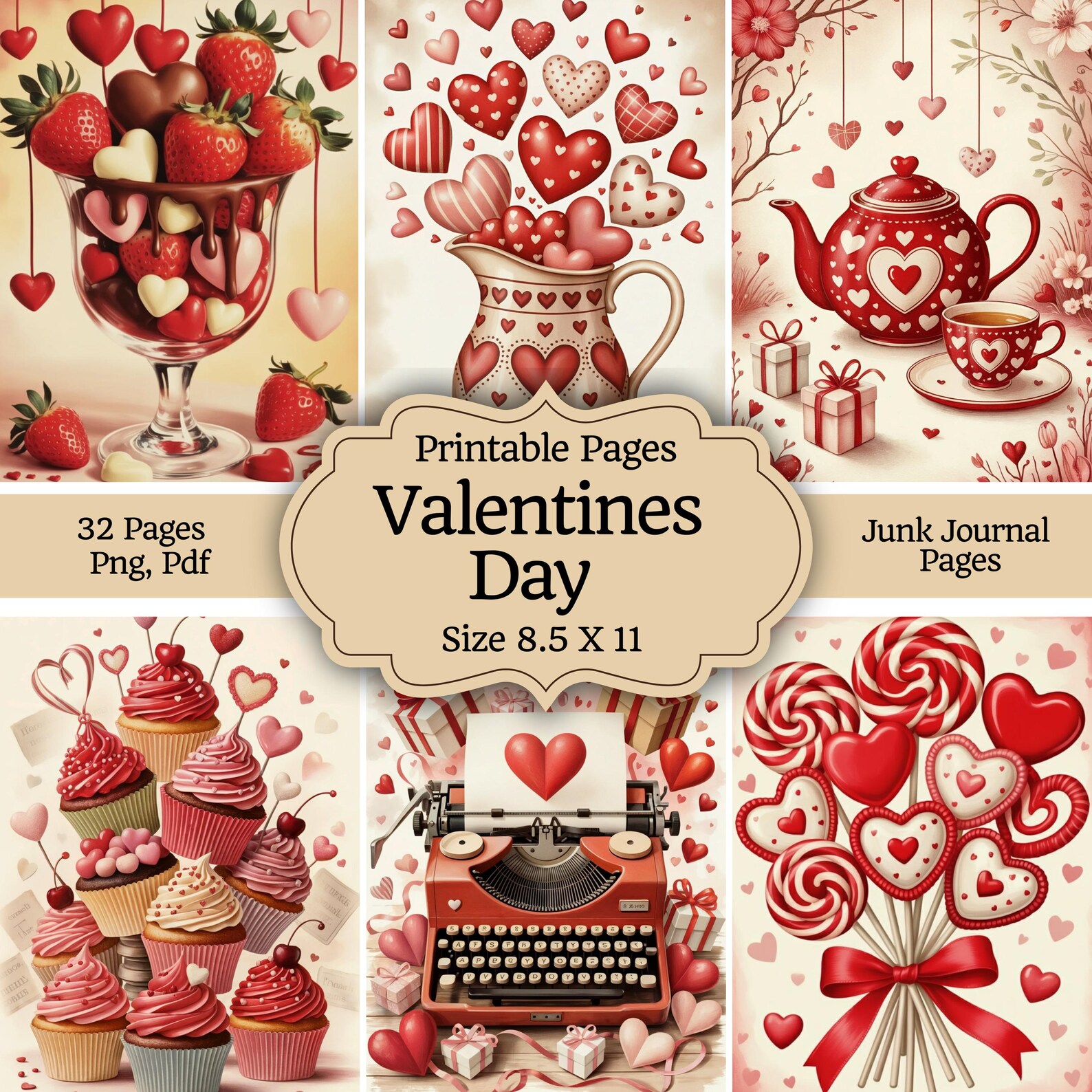 Valentine's Day Junk Journal Kit | Printable Love Pages, Romantic ...