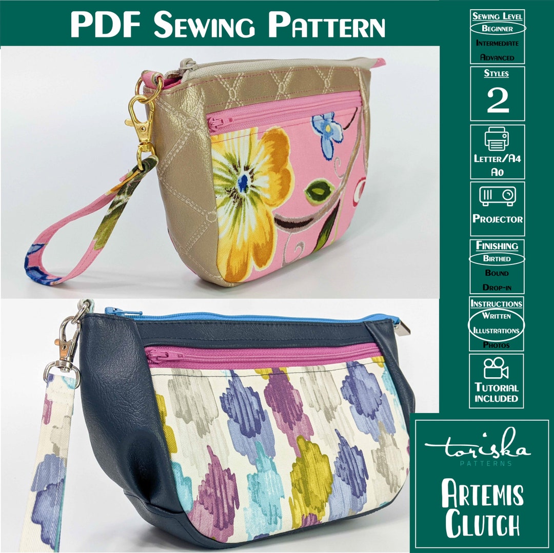 Wristlet PDF Sewing Pattern, Zipper Pouch and Wallet Clutch, Projector ...