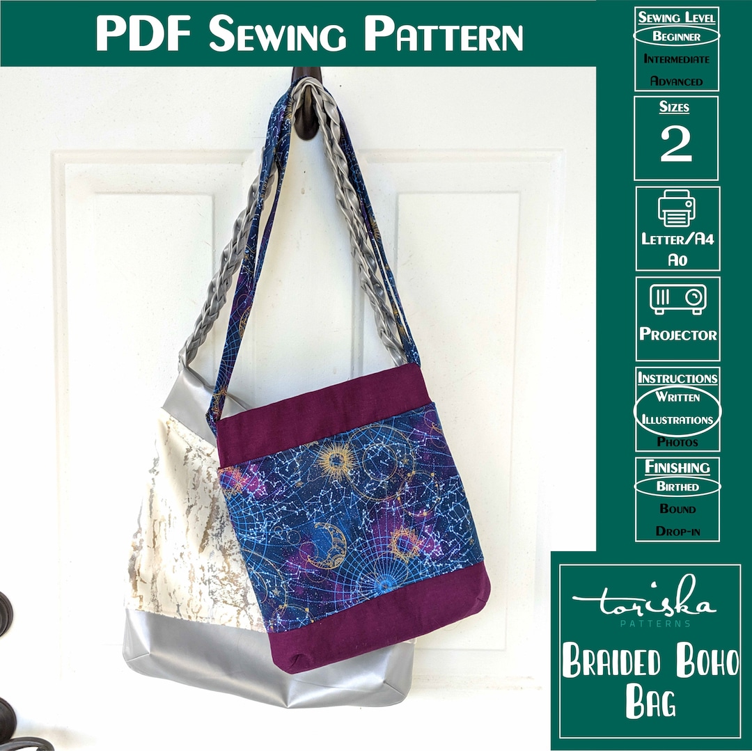 Easy Slouchy Boho Style Bag Braided Handle, PDF Sewing Pattern With ...