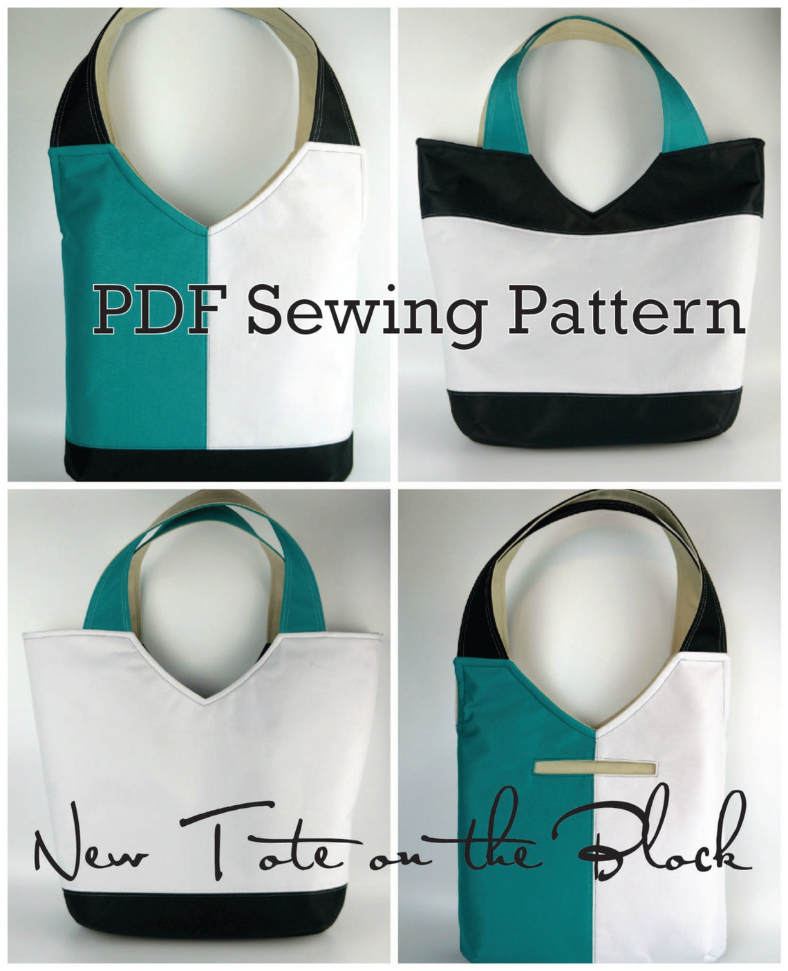 Color Block Tote Bag PDF Sewing Pattern, Large Tote, Zipper Option - Etsy